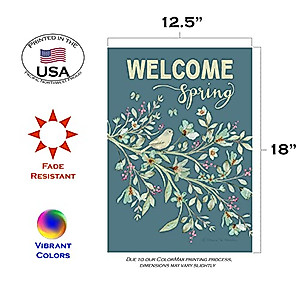 Toland Home Garden 1112561 Welcome Spring Birds Spring Flag 12x18 Inch Double Sided Spring Garden Flag for Outdoor House Flower Flag Yard Decoration