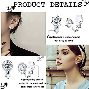 Ubjuliwa 6 Pairs Clip On Earrings for Women Fashion Hoop CZ Pearl Stud Earrings Women Clip On Earrings Set