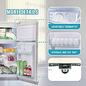 WANAI Mini Fridge with Freezer 3.5 Cu.Ft Compact Refrigerator with 7 Level Thermostat Two Door Portable Room Fridge with Removable Glass Shelves, Suitable for Kitchen Apartment Dorm Bar Redroom, Cream