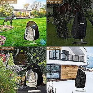 Patio Hanging Egg Chair Cover, Durable Large Wicker Egg Swing Hammock Chairs Cover with Zipper, Waterproof Heavy Duty Weather Resisatnt Outdoor Furniture Chair Covers for Indoor Bedroom Outdoor Garden