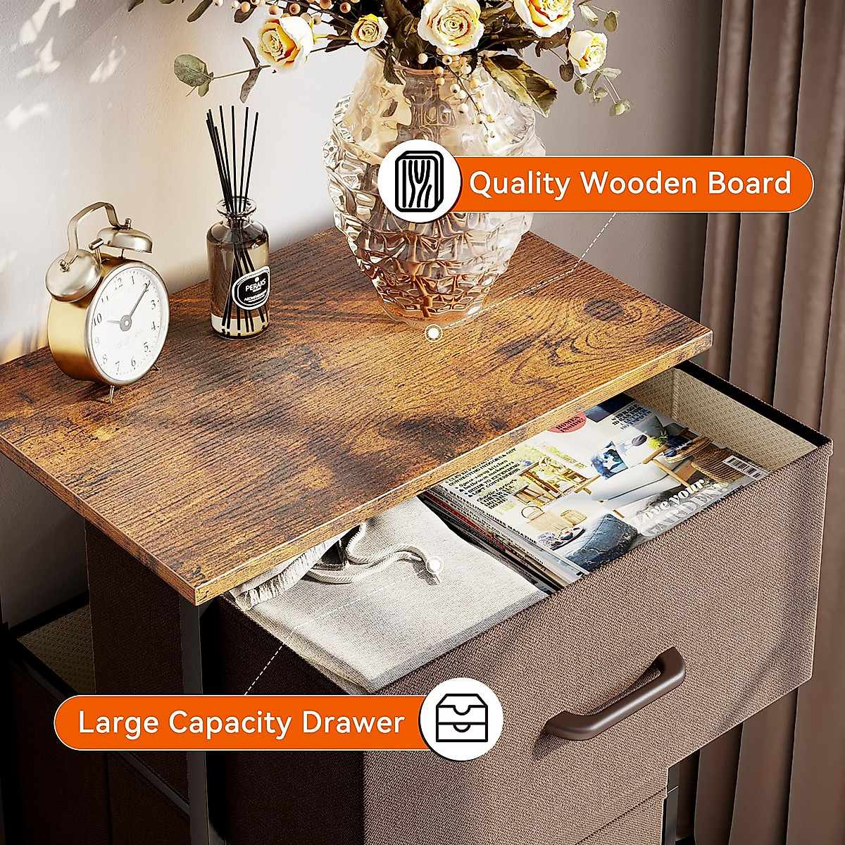 AODK Dresser for Bedroom Nightstand Small Dresser Chest of Drawers End Table for Living Room, Closet Dresser with 3 Storage Drawers Organizer Clothes, Brown