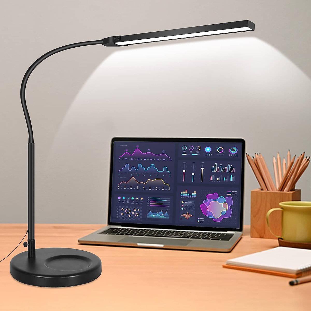 Touch Control LED Desk Lamp, 2-in-1 Gooseneck Clamp on Lamp, Desk Lamp for Home Office, 3 Modes Stepless Dimmable Workbench Light for Painting Reading Working Study Dorms Nightlight