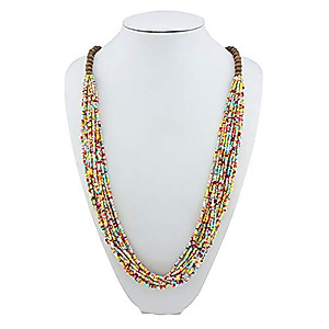 Bocar Long Multiple Row Handmade Beaded Statement Necklace with Gift Box (NK-10407-mix)