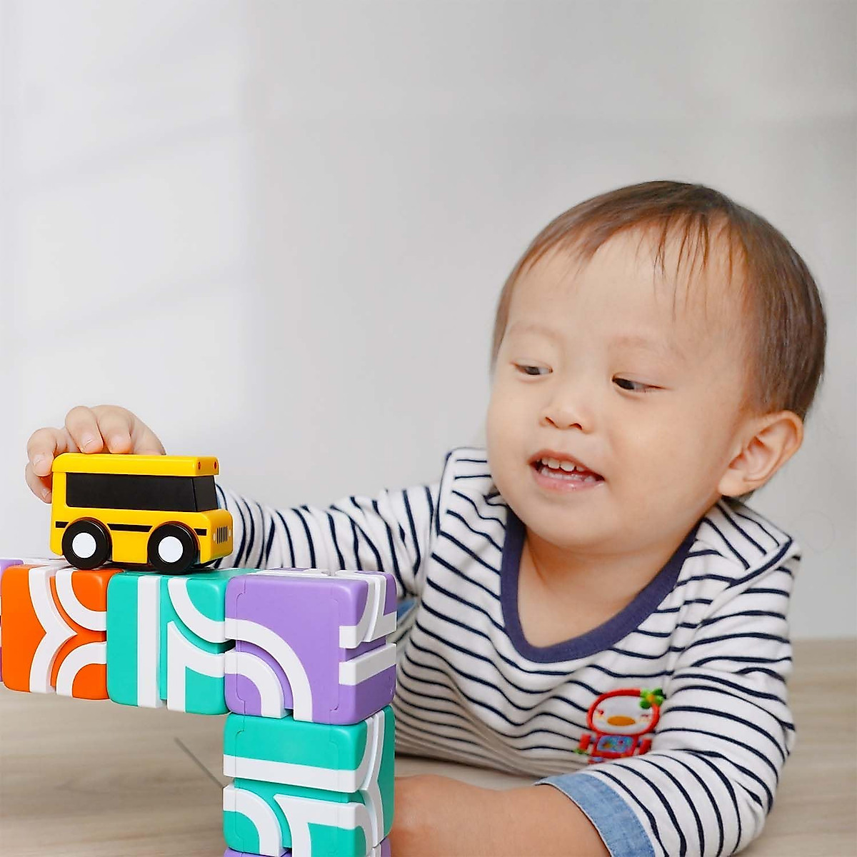 QBI Magnetic Blocks STEM Toys for Toddlers Aged 1+ Year Old Boys & Girls| 3D Colorful Magnetic Building Blocks with 1 School Bus| Preschool Toys, Montessori Game (13 Pieces)