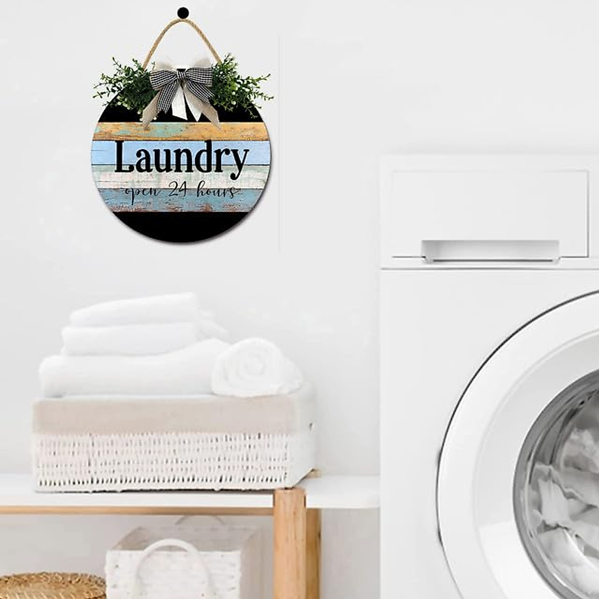 DLONVOH Laundry Open 24 Hours Laundry Sign For Laundry Room Rustic Wood Laundry Room Wall Decor Funny Farmhouse Laundry Decoration for Wash House