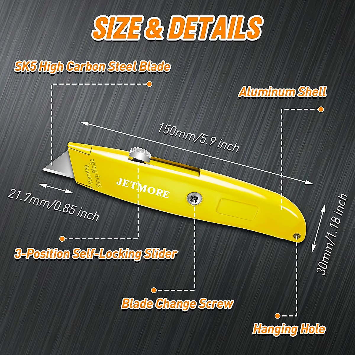 Jetmore 2 Pack Box Cutter Utility Knife with Extra 10 SK5 Blades, Box Cutter Retractable Portable, Aluminum Shell Sharp Razor Knife Box Cutters, Heavy Duty Box Cutter Knife Box Knife