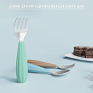 Hippywell Toddler Utensils, Toddler Forks and Spoons Set, Kids Silverware Set with Silicone Anti-Choke Handle, Self-Feeding Toddler Utensils, Children Safe Flatware, Natural/Green/Blue