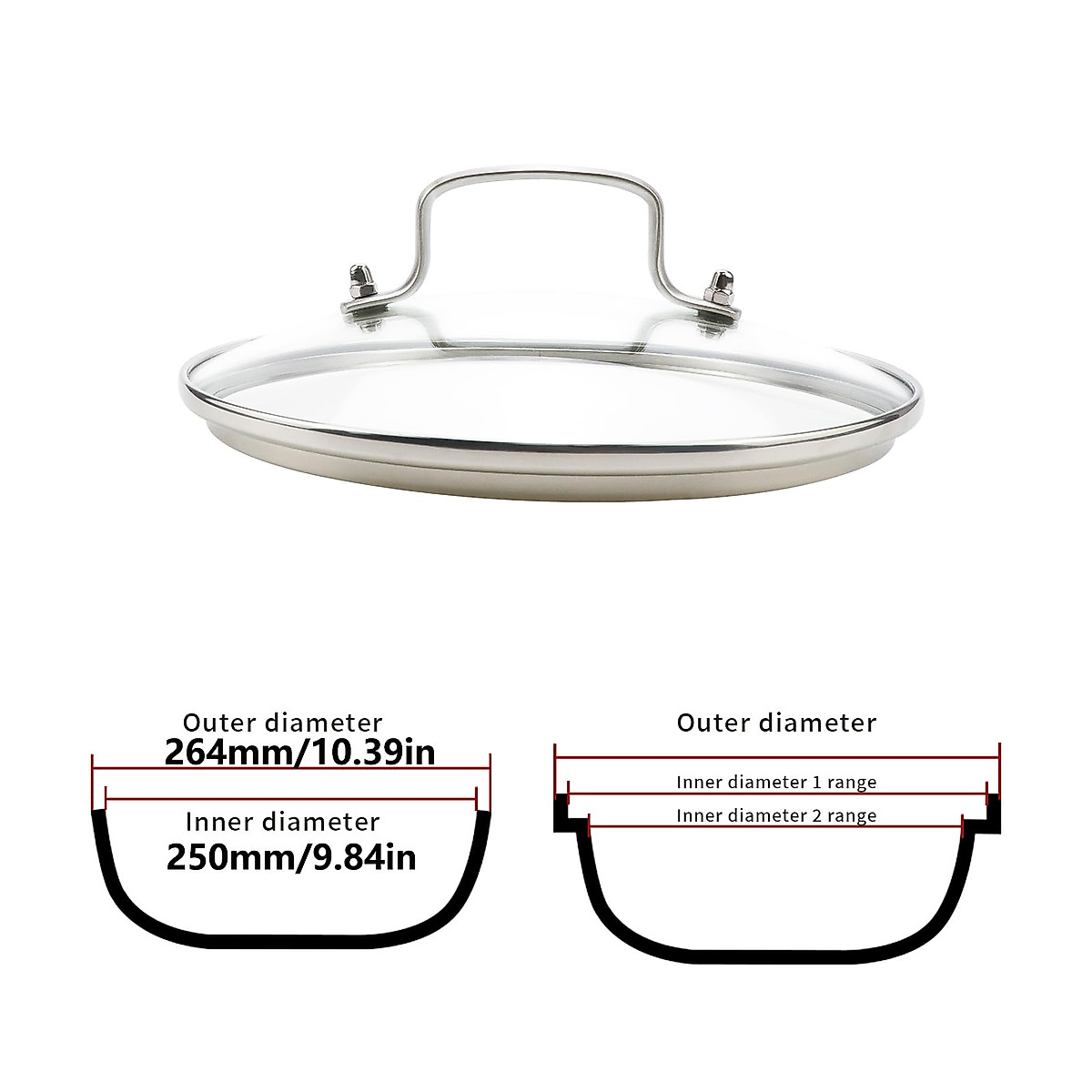 Antrader Tempered Glass Lid,10" Glass Covers for Pots,Pans and Skillets,1Set,Clear