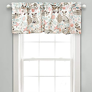 Lush Decor Pixie Fox Room Darkening Window Valance, 18" x 52" + 2" Header, Gray Curtain Valence, Pink & Gray