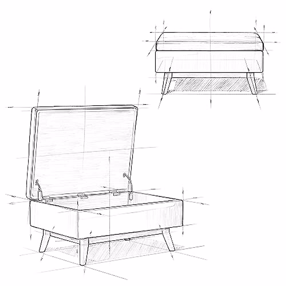 SIMPLIHOME Owen 34 Inch Wide Mid Century Modern Rectangle Coffee Table Lift Top Storage Ottoman in Upholstered Distressed Chestnut Brown Faux Leather, For the Living Room