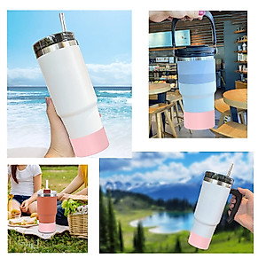 2Pcs Silicone Boot Sleeve for Stanley 40oz Quencher Adventure & IceFlow 30oz 20oz, Protective Water Bottle Bottom Sleeve Cover, Stanley Tumbler Cup Accessories, Pink