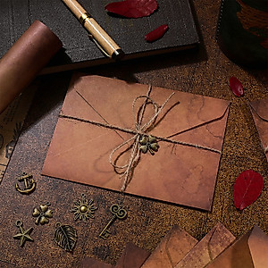 Vintage Stationary Paper and Envelopes Set, Writing Stationery Paper Letter and Envelopes Includes Sheets Antique Letter Papers, Kraft Envelopes, Retro Accessories, Rope (60 Pieces)