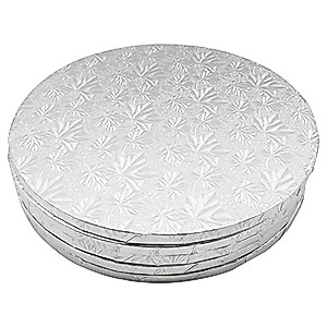 12 Inch Cake Drum, Silver Round Boards Cardboard for Wedding Birthday Party (1/2 Inch Thick, 5 Pack) - Fully Wrapped Edges - PACKIN WAY