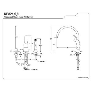 Kingston Brass KB821 Chatham Single Lever Handle Kitchen Faucet with Sprayer without Soap Dispenser, 9-Inch, Polished Chrome