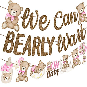 We Can Bearly Wait Banners for Bear Baby Shower Decorations Bear Party Banner 3PCS We Can Bearly Wait Baby Shower Decorations Teddy Bear Cutout Banners for Baby Girls Gender Reveal Party Supplies