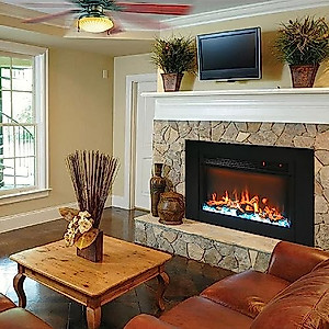 Y Decor 33 in. Realistic Flame Electric Fireplace Insert in Black with Remote Control