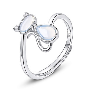 VIKI LYNN Cute Cat Ring 925 Sterling Silver Adjustable Moonstone Ring for Women