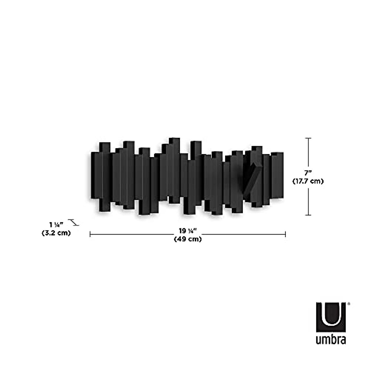 Umbra 318211-040 Sticks Multi Rack – Modern, Unique, Space-Saving Hanger with 5 Flip-Down Hooks for Hanging Coats, Scarfs, Purses and More, Black