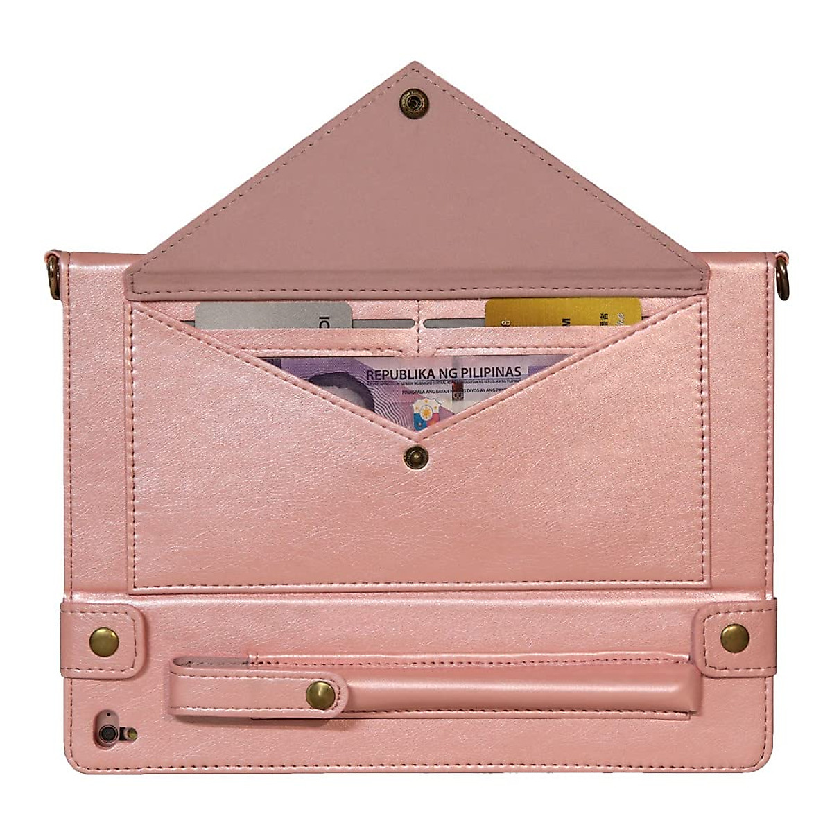 Case for 9.7-inch iPad 2018 2017 (iPad 5th/6th Generation), iPad Air/Air 2 Case, Techcircle Smart Folio Stand PU Leather Crossbody iPad Cover with Hand Strap, Card/Pencil Holder Wallet Case, Rose Gold