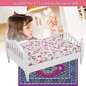 3Pcs Dollhouse Decoration Accessories, 1Pc Mini Dollhouse Furniture Bed and 2Pcs Miniature Carpet Turkey Rugs for Kids Gift