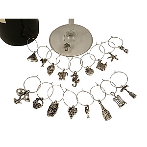Palm City Products Bundle of Two Wine Charm Sets - 18 Pieces Total, Beach and Wine Themes
