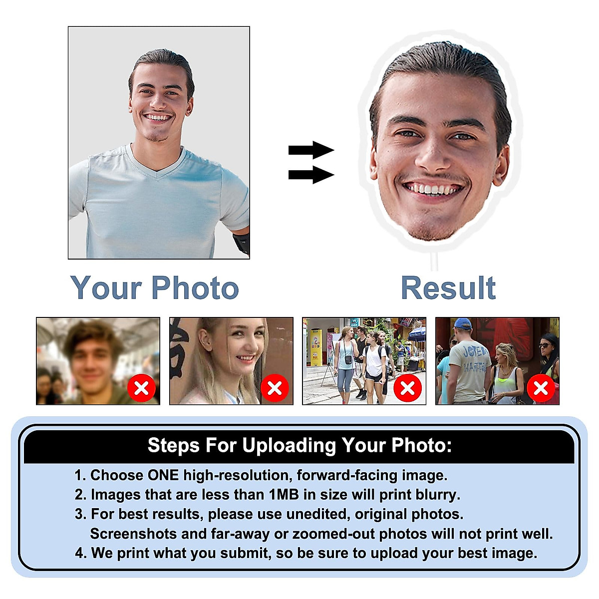 Big a Head on Stick Custom Cardboard Cutout Personalized Head Cutouts Fans Customized Face Photo Pictures Cut Out for Bachelorette Party Birthdays Graduatation 3PCS Different Head