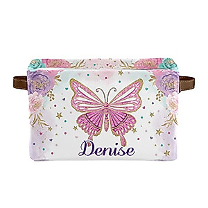 Magical Butterfly Fairy Personalized Large Storage Box for Toy,Bathroom,Nursery,Home Kitchen Shelves,Custom Closet Decorative Storage Bins 2 Pack