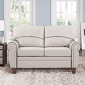 Mid-Century Upholstered Loveseat,Oloduamre PU Leather and Plywood Couch with Rolled Arm for Home or Office (Light Grey, Love Seat)