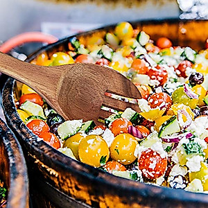 4 Pieces 10.2 Inch Wood Salad Spoons Salad Servers Wooden Serving Spoons and Long Wood Serving Forks Non-Stick Teak Wooden Salad Server Tools for Kitchen Restaurant Salad Gravies Pasta, Easy to Clean