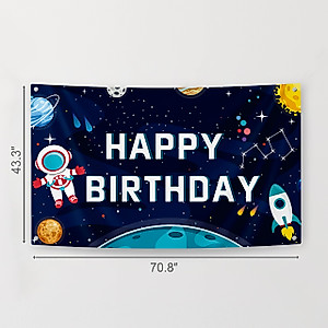 Space Party Backdrop - Outer Space Rocket Astronaut Theme Studio Background Banner Decorations Photography Supplies for Birthday Party - Funny Photo Booth Backdrops - 70.8 x 43.3 Inch