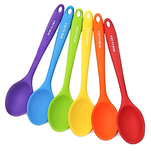 Silicone Spoon,6 Pieces Nonstick Silicone Spoons for Cooking Silicone Mixing Spoons Silicone Cooking Spoons Set Baking Stirring Mixing Serving Tools (Yellow,Red,Purple,Orange,Blue,Green)