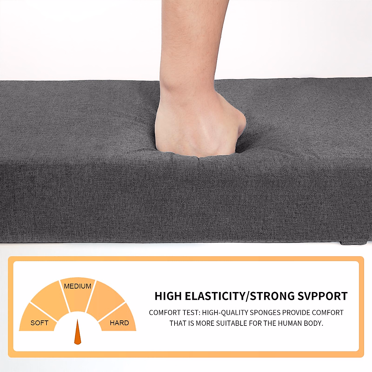 ROFIEJOX Bench Cushion 45 inch - Imitation Linen Fabric, Indoor Outdoor Long Seat Furniture, High-Density Foam, Non-Slip Design for Window Patio Garden, (45x18x3) Charcoal Gray