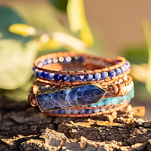 YGLINE Created Beads Genuine Leather 5 Wrap Bracelet Handmade Summer Jewelry