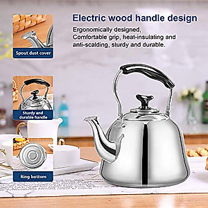 Whistling Stovetop Tea Kettle 2L Food Grade Stainless Steel Teapot, Hot Water Fast to Boil Tea Kettle Stovetop with Wide Mouth, Anti-scalding Handle Teakettle for Gas, Induction, Electric, Tea&Coffee