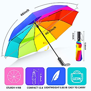 LEAGERA Rainbow Umbrella for Adults - Smal Travel Umbrellas for Rain&Sun, Small, Compact, Light, Folding and Portable Rainbow Umbrella For Backpack Umbrella, Automatic Open