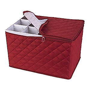 Richards Homewares China Storage Chest, for Stemware Upto 12-Glass, Quilted Canvas-Crimson