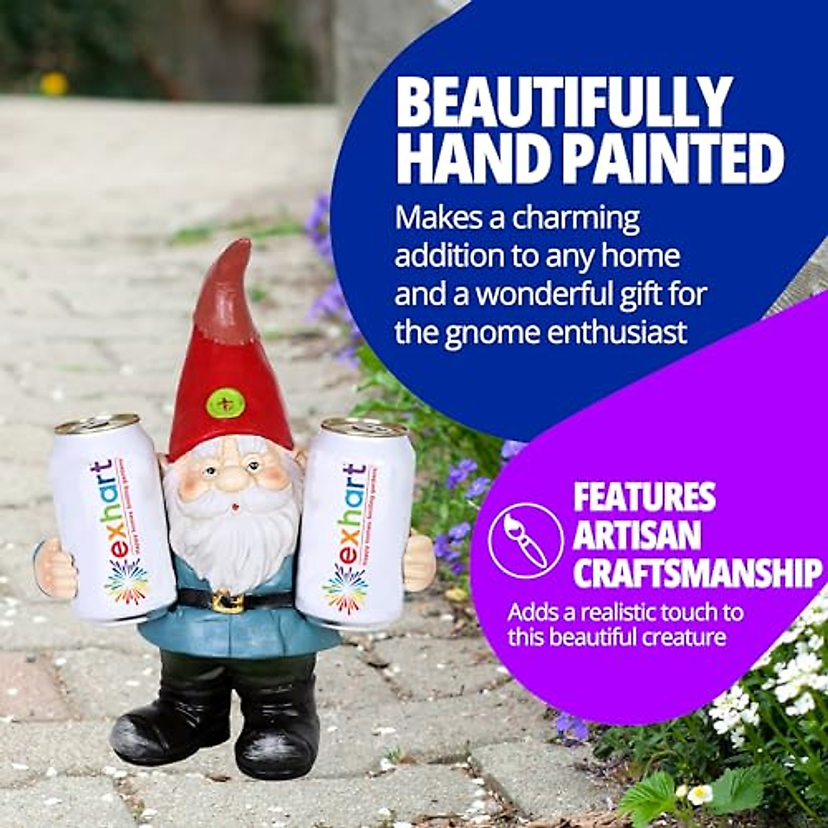 Exhart Garden Gnome, Double Fisting Two Can Timmy Garden Statue, Funny Outdoor Garden Decoration, 10 x 13.5 Inch