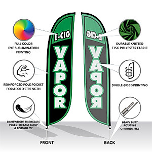 LookOurWay Feather Flag Pole Kit - 12 Feet Tall Advertising Flag Banner with Fiberglass Pole Kit and Rotating Ground Spike for Business Promotion - Smoke Vape Shop Theme - E-Cig Vapor 10M1200070