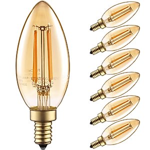 TORCHSTAR Dimmable E12 LED Candelabra Bulb, UL Listed, 40W Equivalent Chandelier Light Bulbs, 350lm, LED Filament Candle Bulb C11, Amber Glass Ceiling Fan Light Bulbs, 2200K Amber Warm, Pack of 6