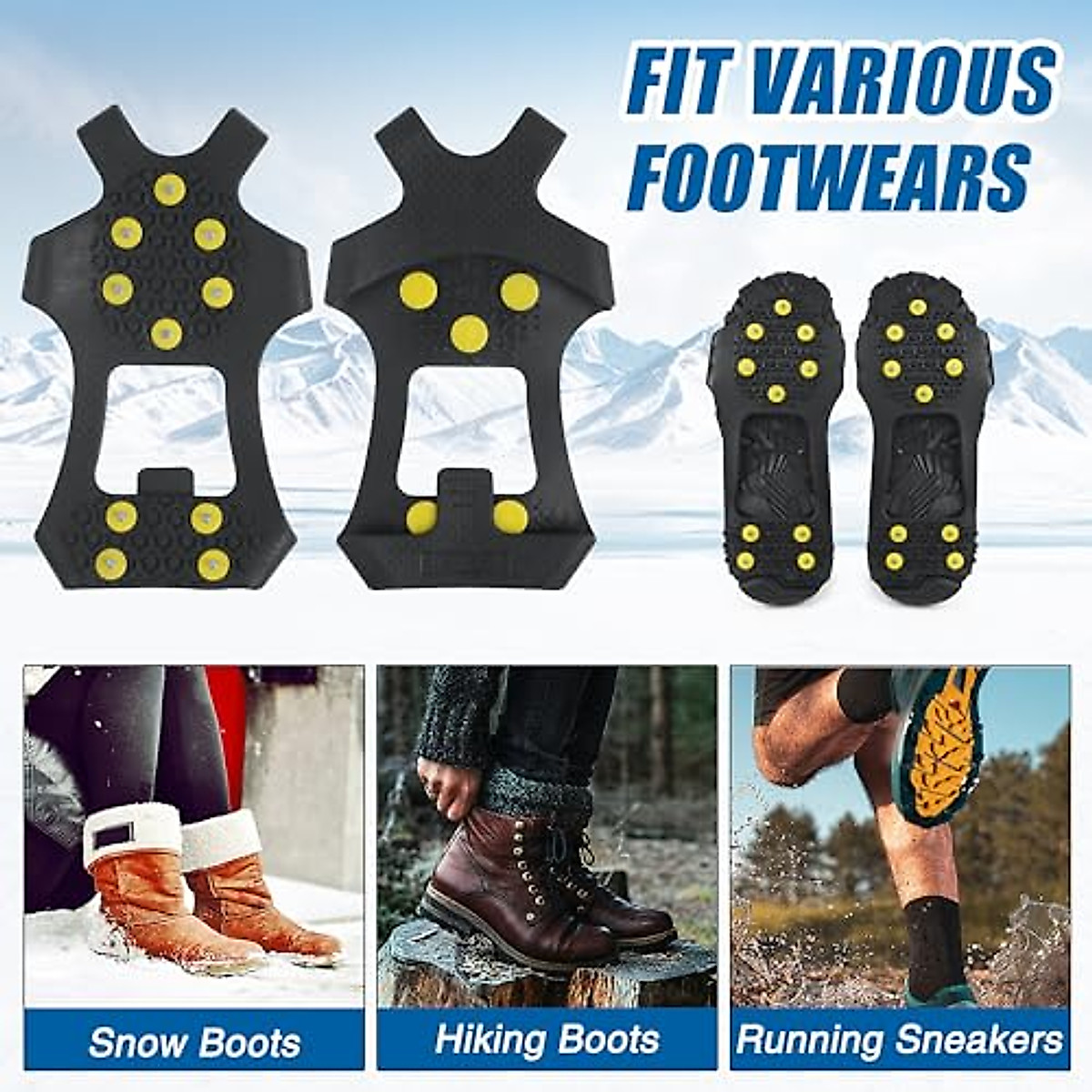 Ice Cleats Snow Traction Cleats Crampons for Shoe and Boots Non-Slip Overshoe for Walking on Snow and Ice Rubber Walking Cleats Anti Slip Crampons