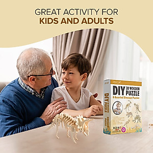 Hands Craft DIY 3D Wooden Puzzle – 6 Assorted Dinosaur Bundle Pack Set Brain Teaser Puzzles Educational STEM Toy Adults and Kids to Build Safe and Non-Toxic Easy Punch Out Premium Wood JP2B1