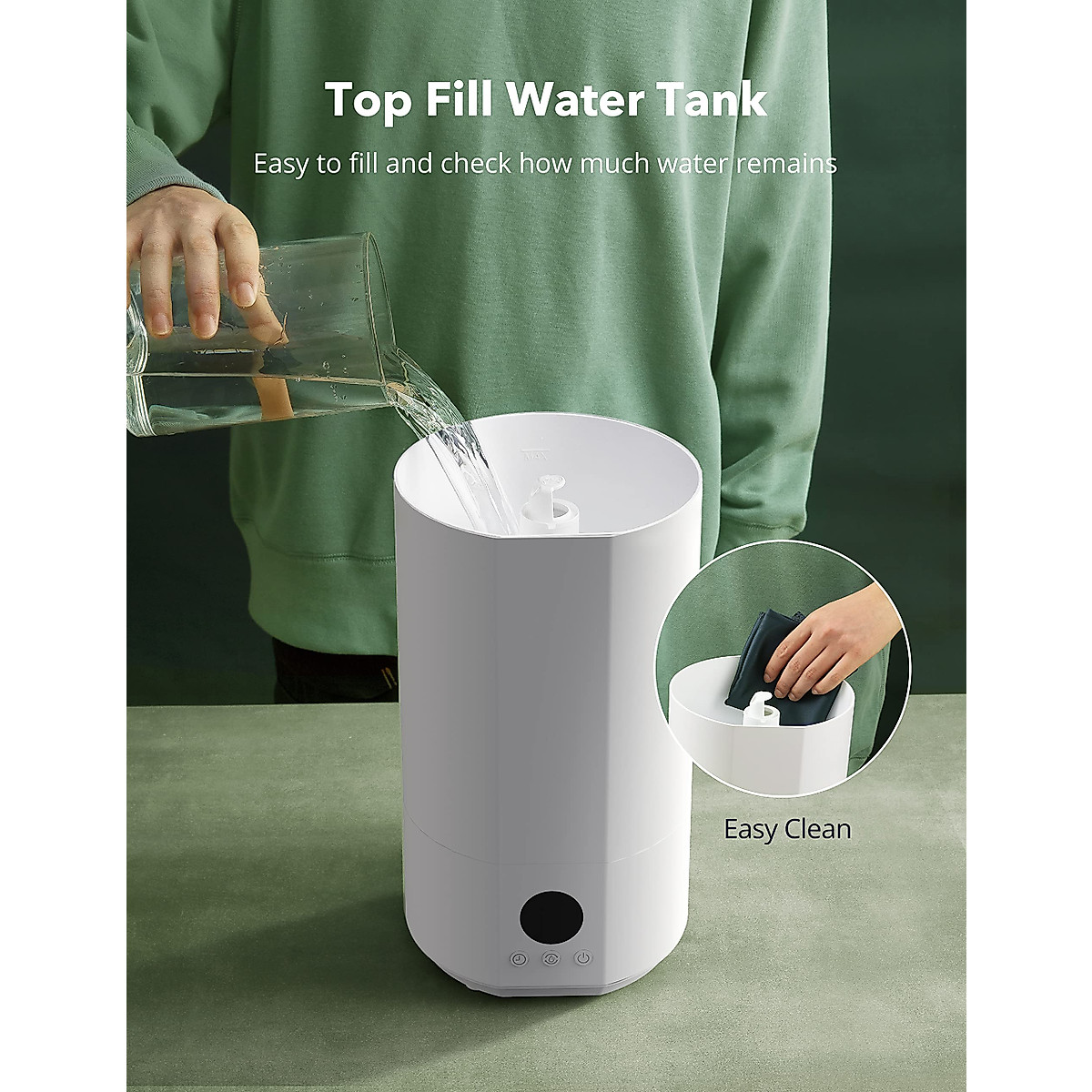 4L Top Fill Humidifiers for Bedroom, 25dB Quiet Ultrasonic Cool Mist Humidifiers with Auto Mode Mist Level, Adjustable 12H Timer for large Living Room Office Desk (White) Christmas