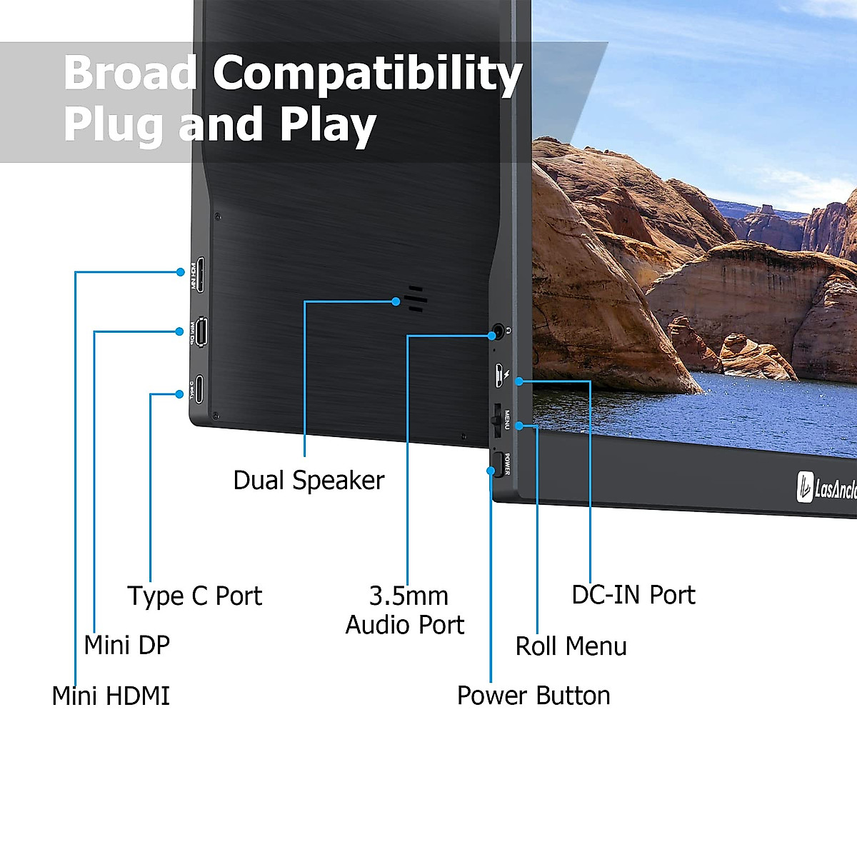 Portable Monitor, LasAnclas 15.6” 1080P FHD USB C Portable Laptop Monitor, Mini DP/Mini HDMI Extender Monitor for Laptop MAC PC Tablet Phone Xbox PS4 Included Protective Cover