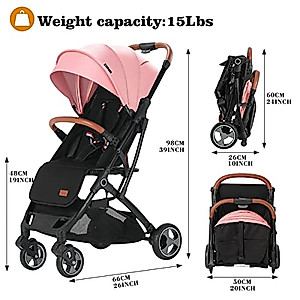 Blahoo Lightweight Baby Stroller, Folding Compact Travel Stroller for Airplane, Umbrella Stroller for Toddler(Pink)