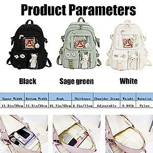 FETNHU Preppy Backpack, Kawaii Backpack with Kawaii Pin And Accessories for Girls School Cute Aesthetic Backpack (White)