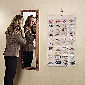 SPIKG Hanging Jewelry Organizer Holder , Storage Bag for Earrings Necklace Bracelet Ring Accessory Display Holder Box (Beige -80 Pockets)