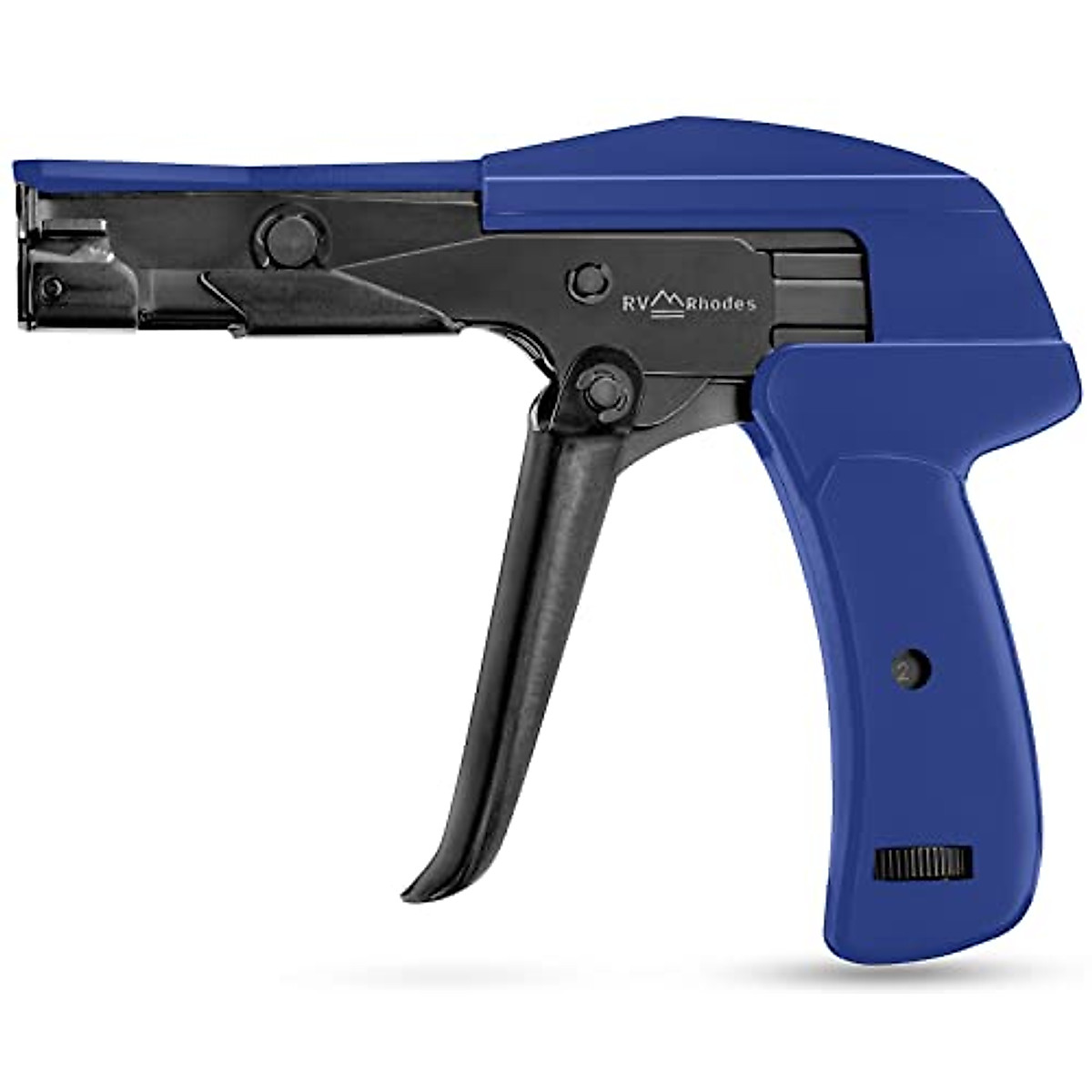 RVR Zip Tie Install Tool - Powerful Tension with Built-In Flush Cutter, All Metal, Adjustable, Comfort Grip, Spring Loaded Lightweight Cable Tie Gun, 6" for Nylon Ties up to 1/4”- Blue