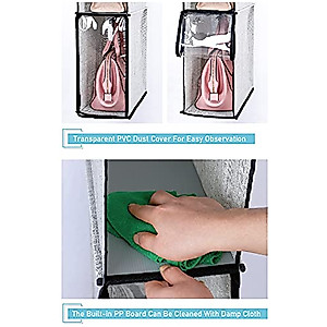 OULLYY Hanging Handbags Organizer for Closet, Multi-Layer Breathable Cotton Linen Fabric Closet Purse Storage Bag with Clear Dust Proof Cover (Gray A)