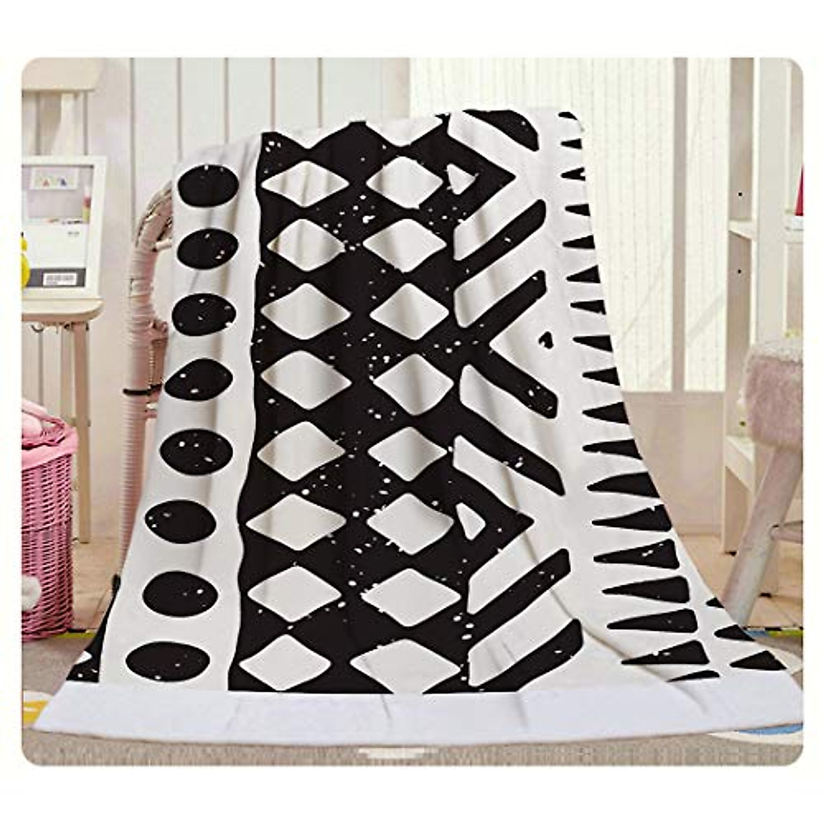 Swono Aztec Print Throw Blanket,Tribal Design Geometric Ethnic Stripe Lines Black White Thorw Blanket Soft Warm Decorative Blanket for Bed Couch Sofa Office Blanket 30"X40"