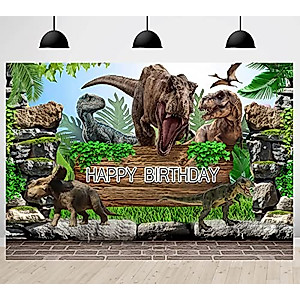 Dinosaur Themed Backdrops Boys Tropical Jungle Happy Birthday Party Photography Background Kids Baby Shower Cake Table Decoration Photo Party Supplies Banner 7X5ft